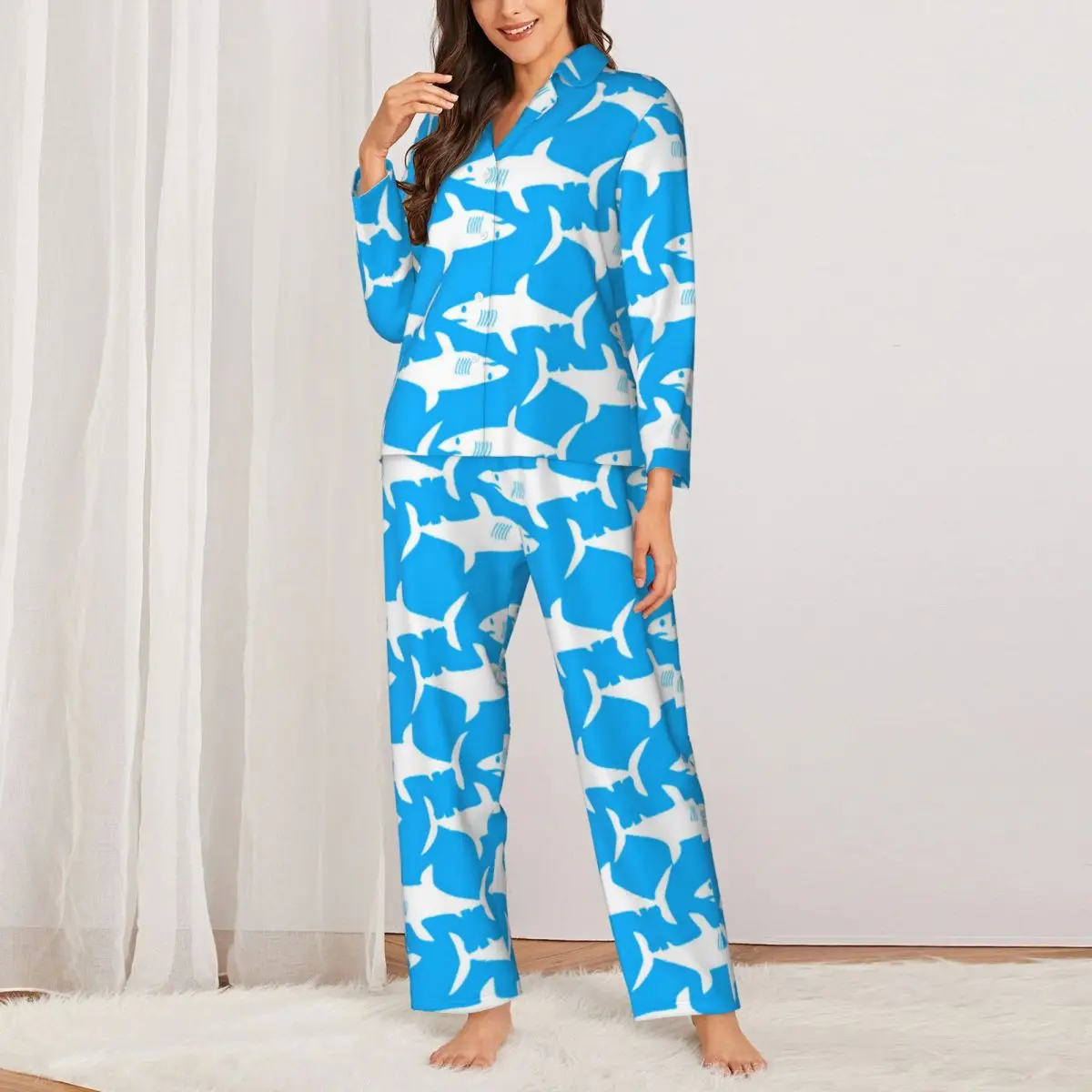 Great-White-Shark-Sleepwear-Autumn-Cool-Animal-Print-Casual-Oversize ...
