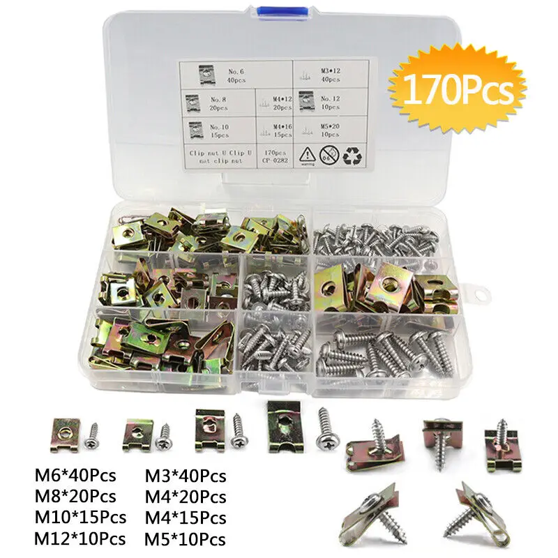 170pieces-set-Assorted-Spire-Clips-U-Nuts-Captive-Speed-Fasteners ...