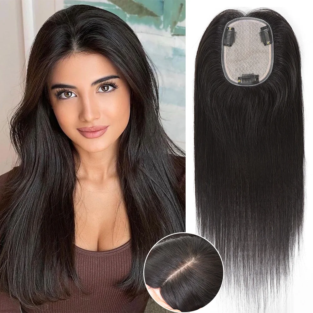 Silk Base Human Hair Women Toppers Black Brown Breathable Natural Scalp ...