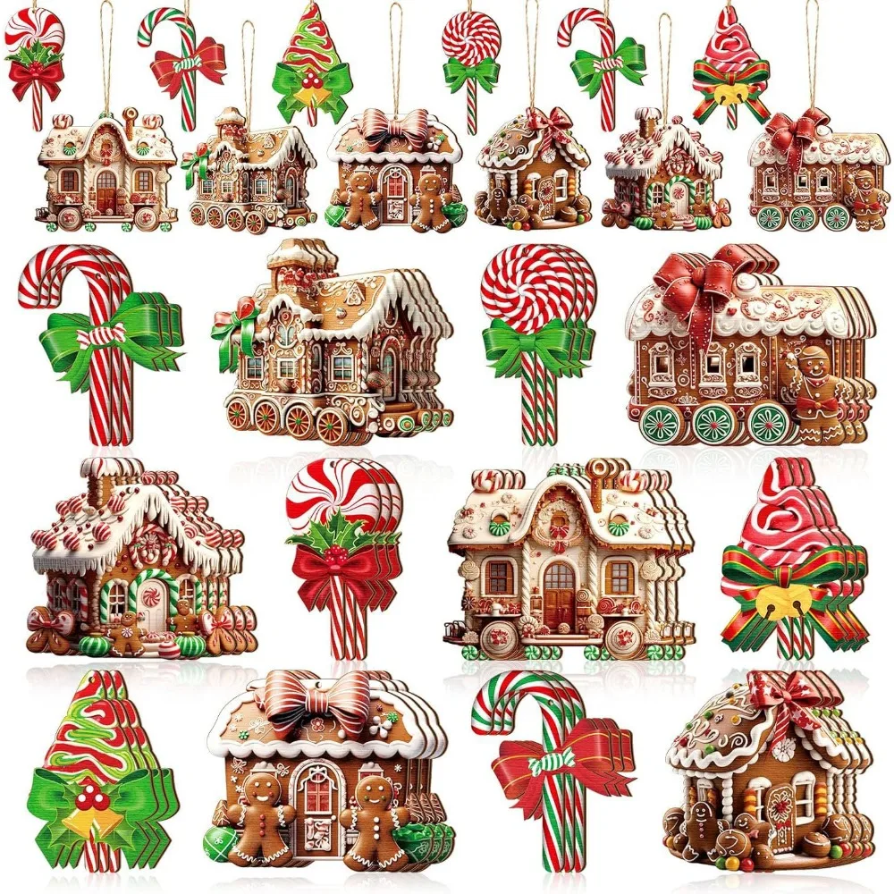 Wooden Christmas Tree Ornaments Set Christmas Candy Round Lollipop ...