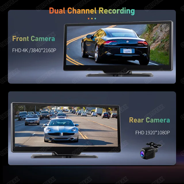 K2 Dual Lens Carplay & Android Auto Dash Cam Wifi 2160P Dashboard Car DVR GPS Navigation Video ...