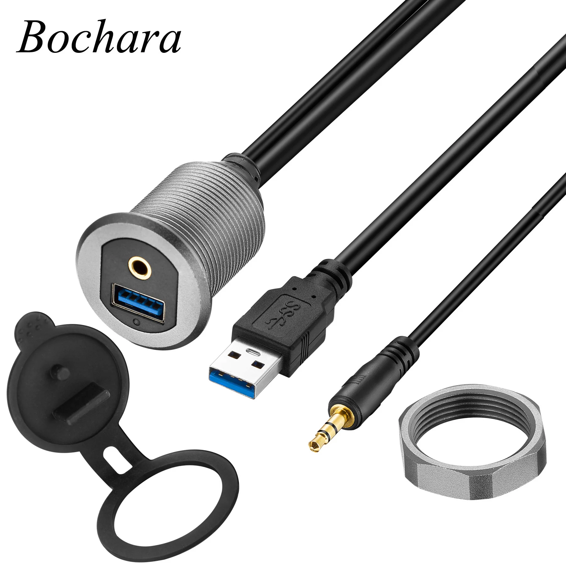 Bochara-Flush-Mount-Panel-Dashboard-3-5mm-Jack-USB-3-0-Male-to-Female ...
