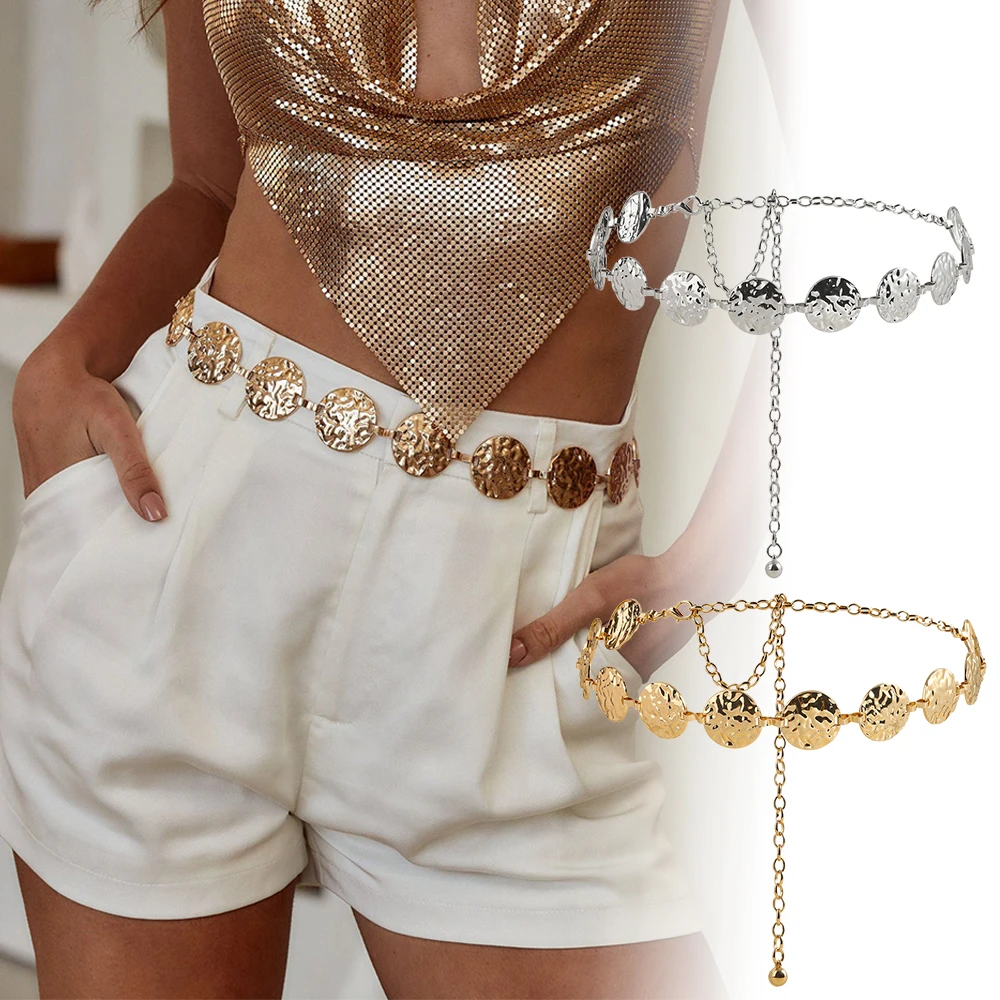 Elegant-ladies-metal-waist-chain-Gold-round-irregular-body-chain-sexy ...