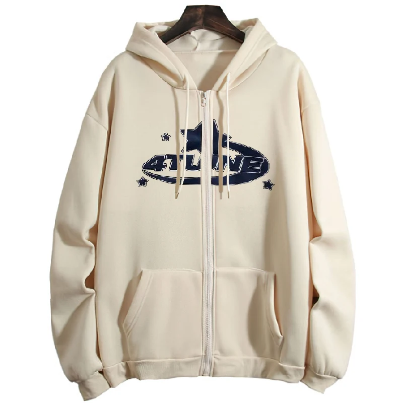 Estrela Carta Impressão Hoodie Homens Retro Zip Up Manga Longa Casacos Jaqueta Solta Harajuku ...