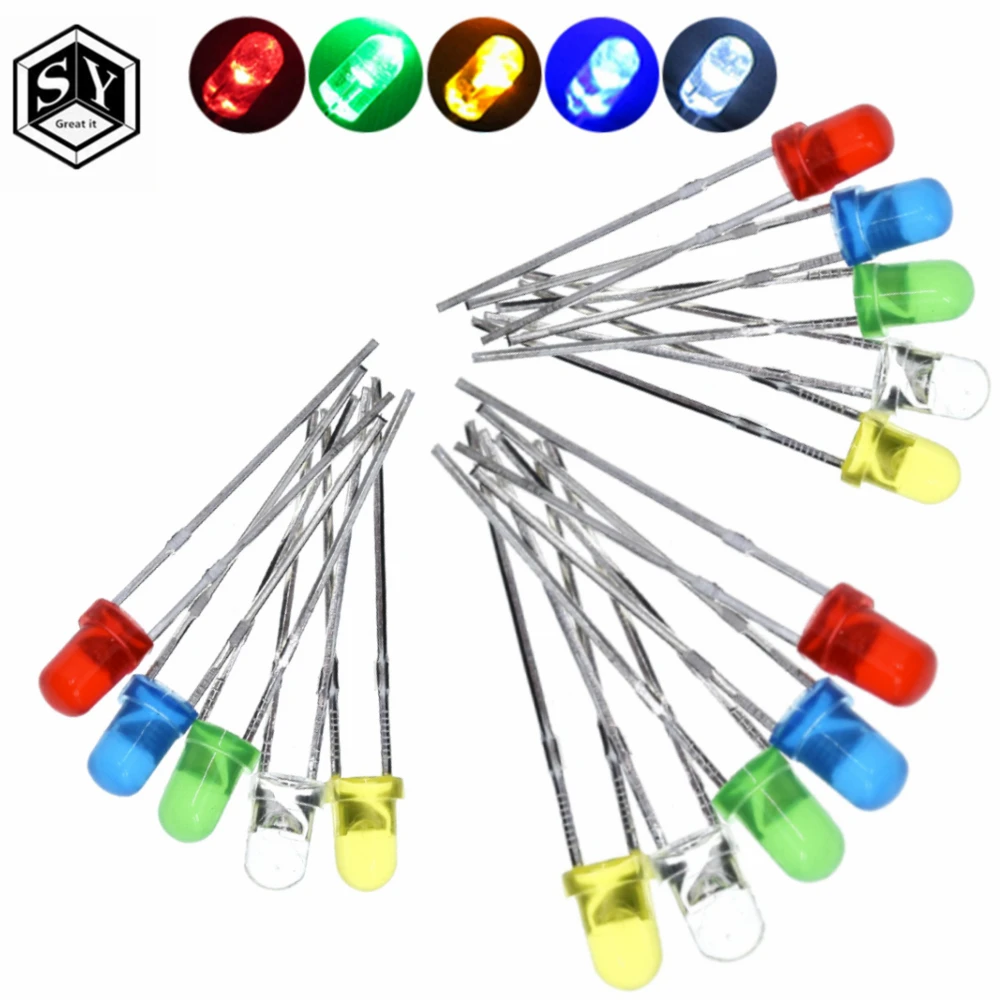 1Color-100pcs-F3-3mm-LED-Diode-Light-Assorted-Kit-Green-Blue-White ...