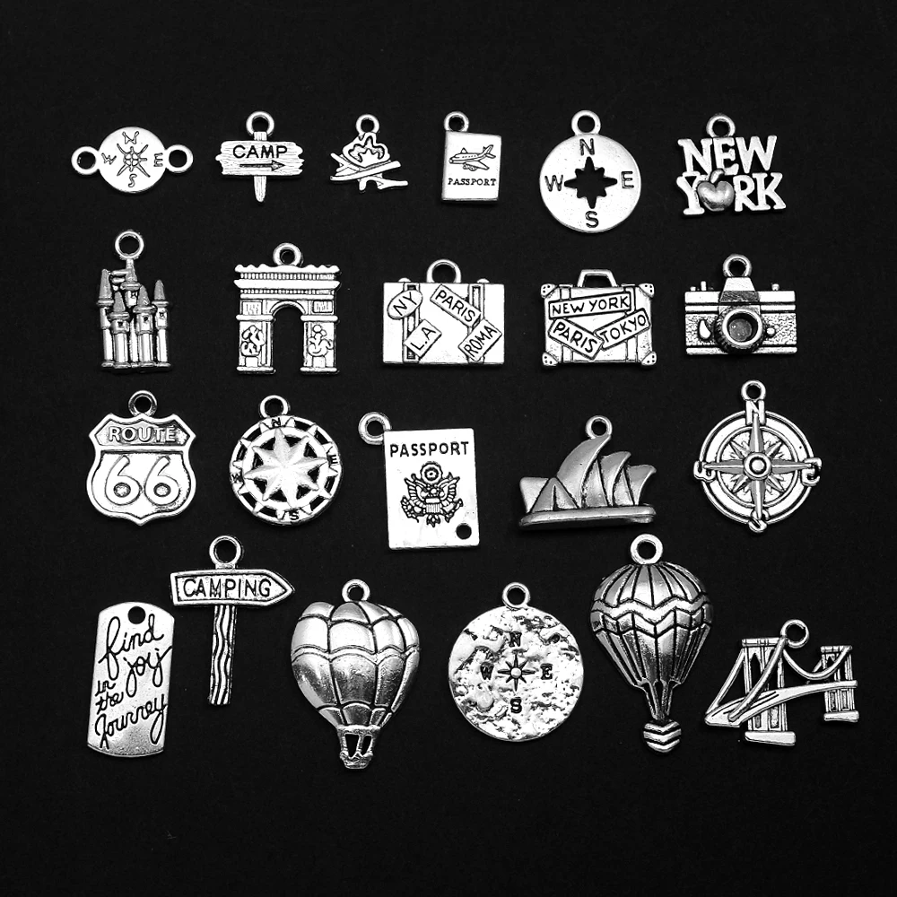20-40-teile-los-antike-Reise-Reise-Charms-Kompass-Pass-Camping-Koffer ...