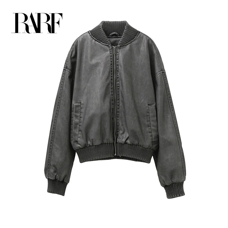 RARF-2024-Women-s-Wash-gray-new-do-old-wash-Effect-Bomber-Jacket-Thread ...