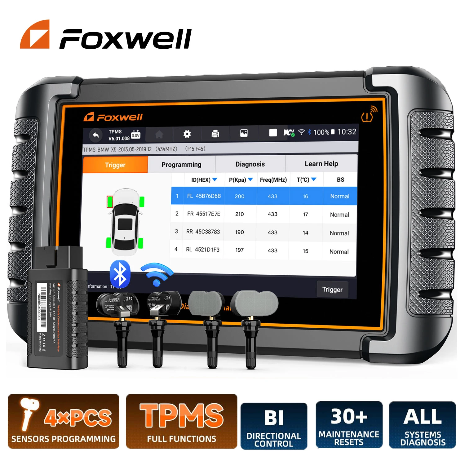 FOXWELL NT809TS TPMS Programming Tool All Systems Diagnostic Bi Directional Control 30+ Reset ...