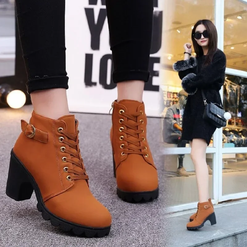 2024 New Spring Winter Women Pumps Boots High Quality Lace-up European ...