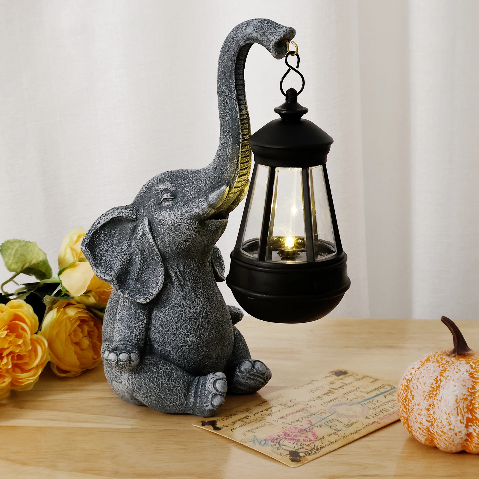 1-2Pcs-Solar-Elephant-Statue-Outdoor-Waterproof-Resin-Solar-Animal-Led ...
