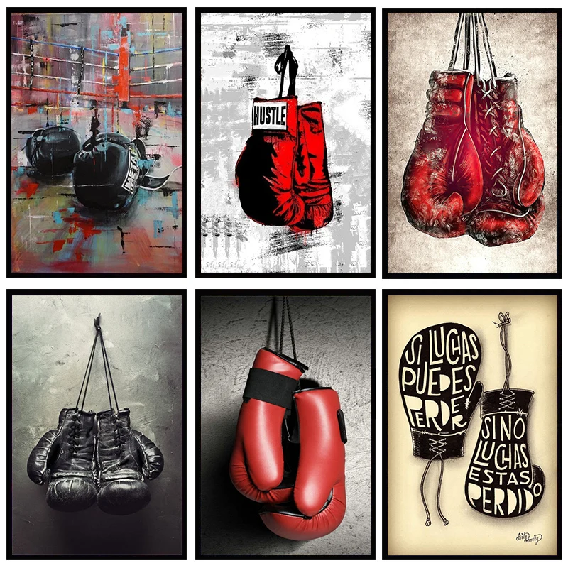 Vintage-Boxing-Gloves-Canvas-Painting-Black-White-Posters-Prints-Wall ...