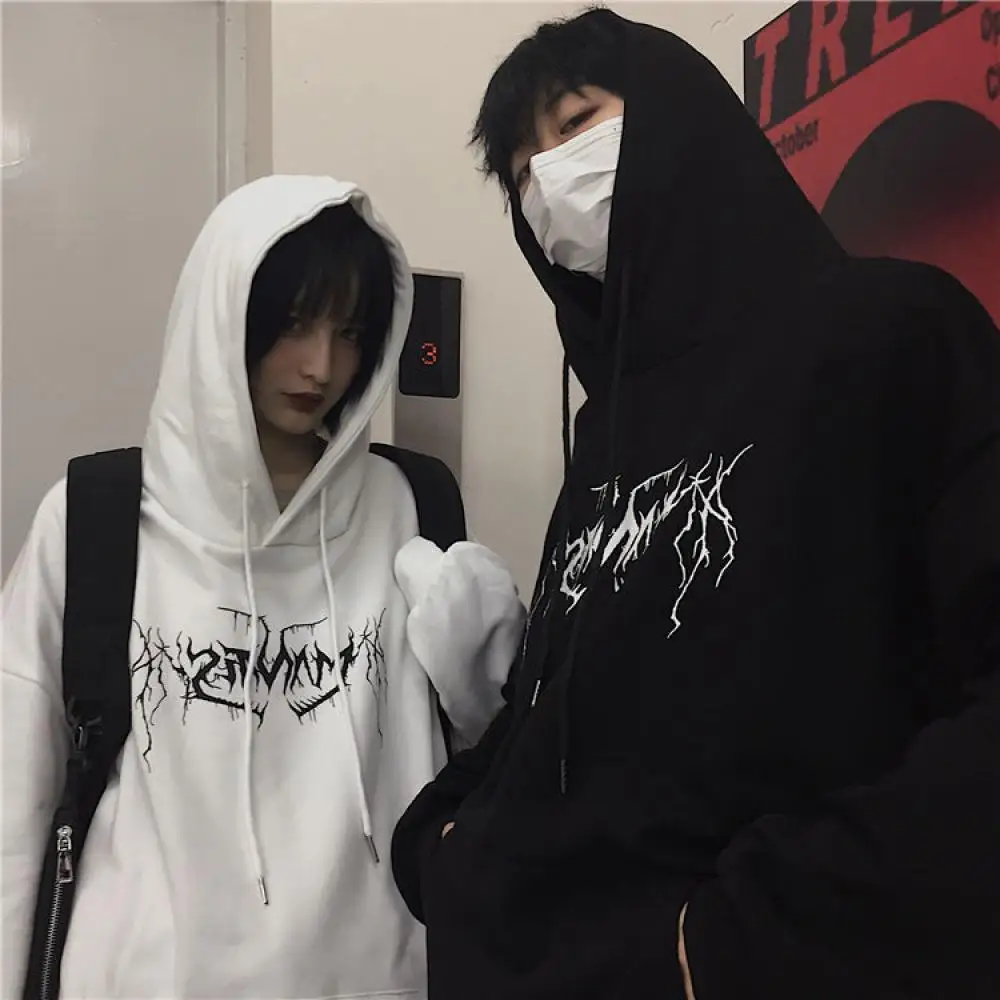 남녀공용 오버사이즈 후드티 고딕 하라주쿠 스트리트웨어 긴 소매 후드 캐주얼 루즈 풀오버 레이디 상의 봄