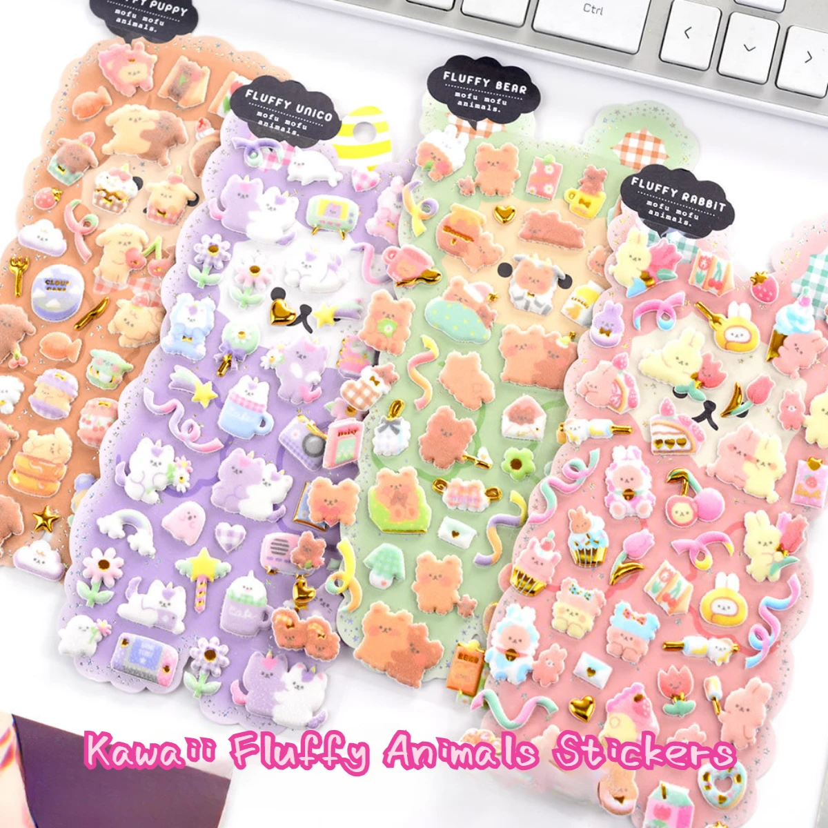 1-pc-Random-Kawaii-Fluffy-Little-Rabbit-Bear-3D-Gilding-Stickers ...