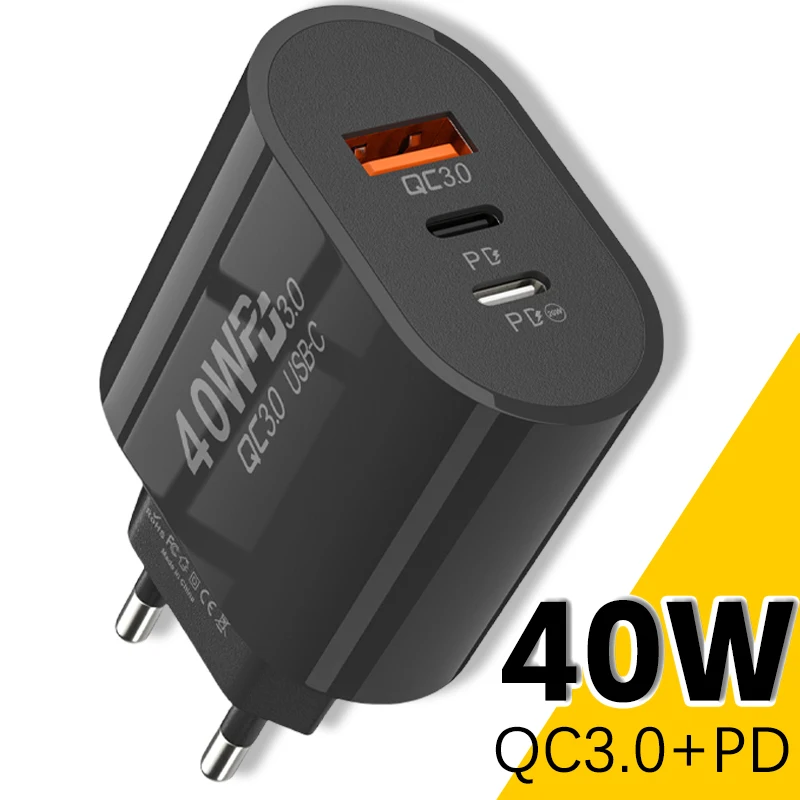 PD USB Mobile Phone Wall Charger 40W Fast Charging Adapter Type-C Quick ...