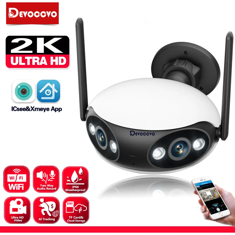 4MP 2K Dual Lens wide angle 180° Wifi IP Camera Outdoor Human Detect ...