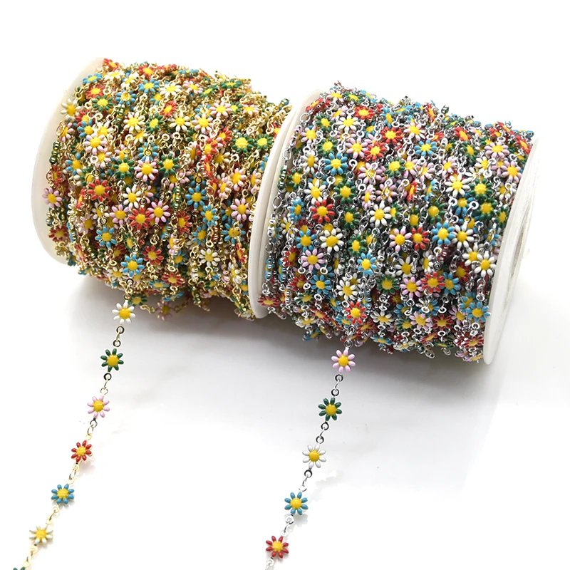 1 Meter Colorful Flower Chain Inlaid Enamel Daisy Handmade Brass Chains ...