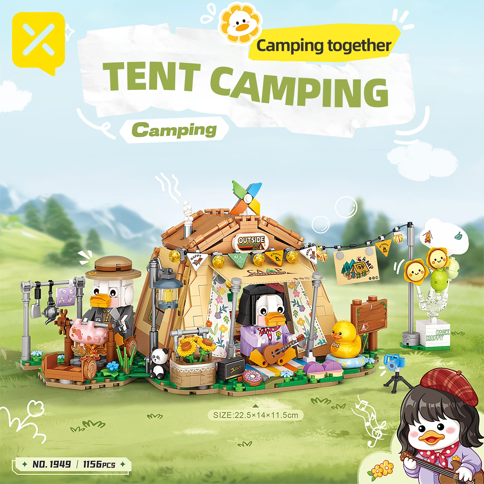 1120PCS-New-Cute-Outdoor-Camping-Duck-Tent-Camp-Building-Blocks-Mini ...