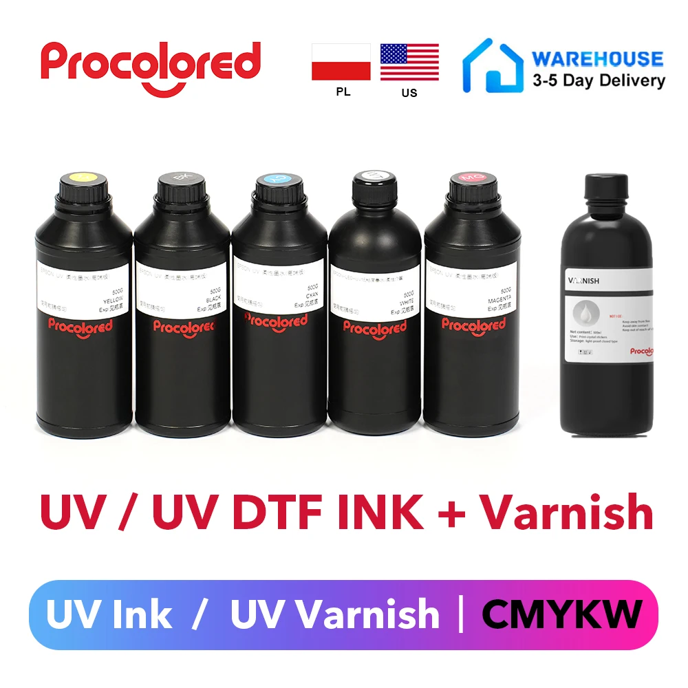 Procolored-UV-Ink-500ml-CMYKW-UV-DTF-Ink-UV-Varnish-For-UV-Printer-UV ...
