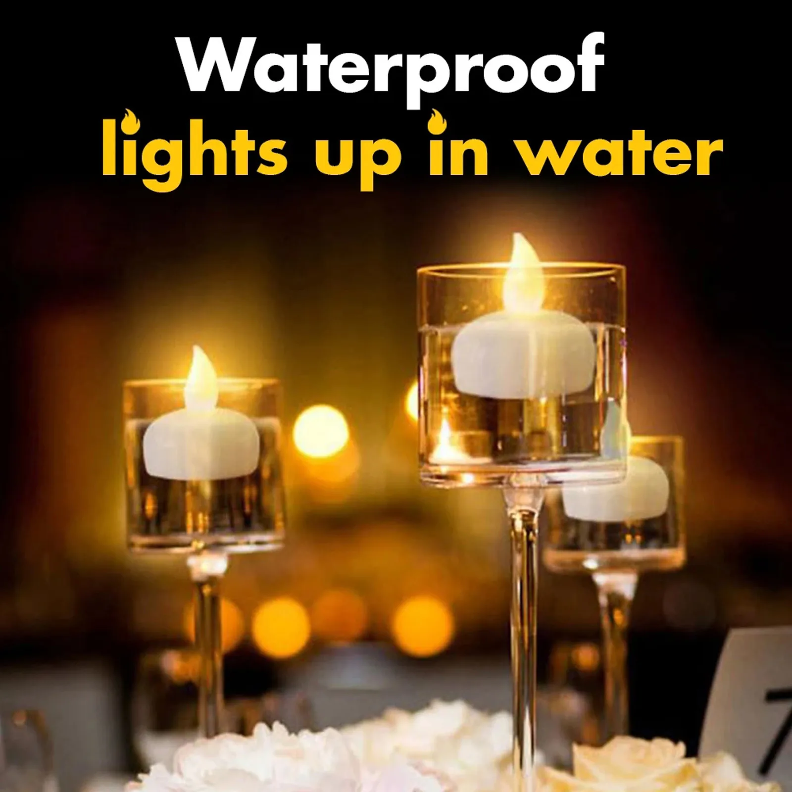 Candles In Water At Night