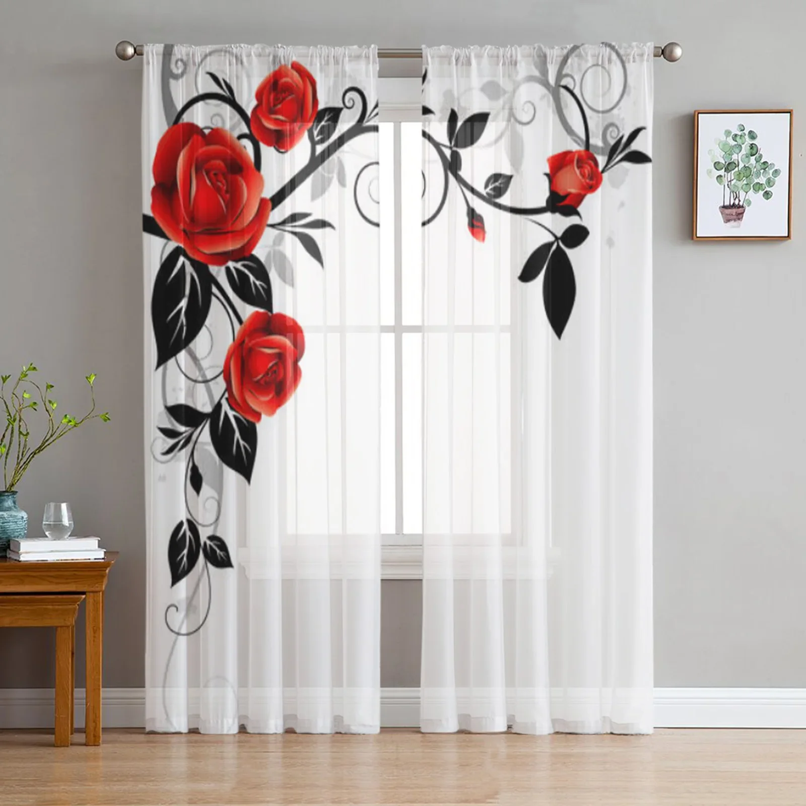Red-Rose-Flower-Tulle-Curtains-for-Bedroom-Home-Decor-Living-Room ...