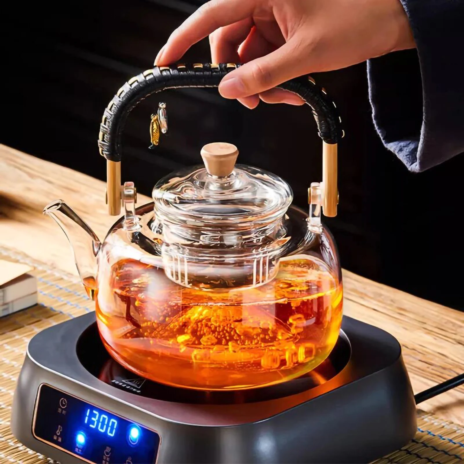 Glass-Tea-Pot-With-Weave-Handle-Chinese-Heat-resistant-Glass-Teapot ...