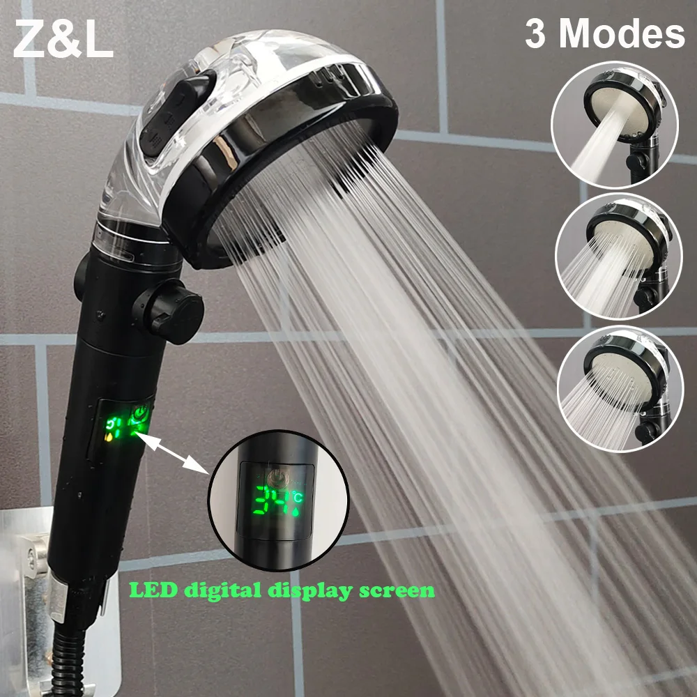 LED-Digital-Temperature-Display-Shower-Head-3-Modes-Water-Saving-High ...