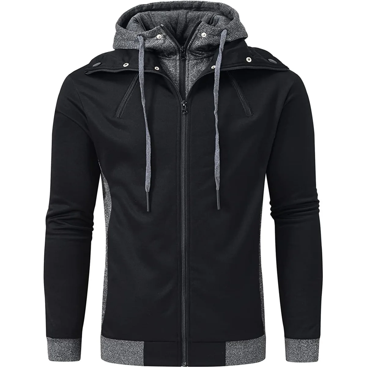 Men's Winter Casual Jackets Double-Zipper Coat Streetwear Fleece ...