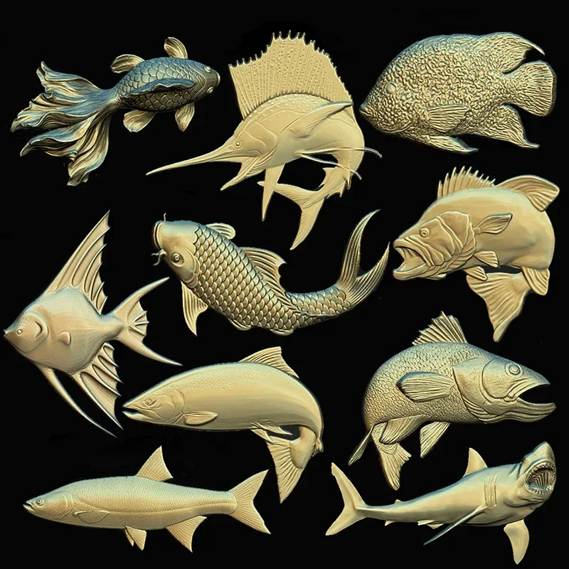 10pcs Fish 3D Model Relief for CNC Router 3D Printer Artcam Aspire Bas ...