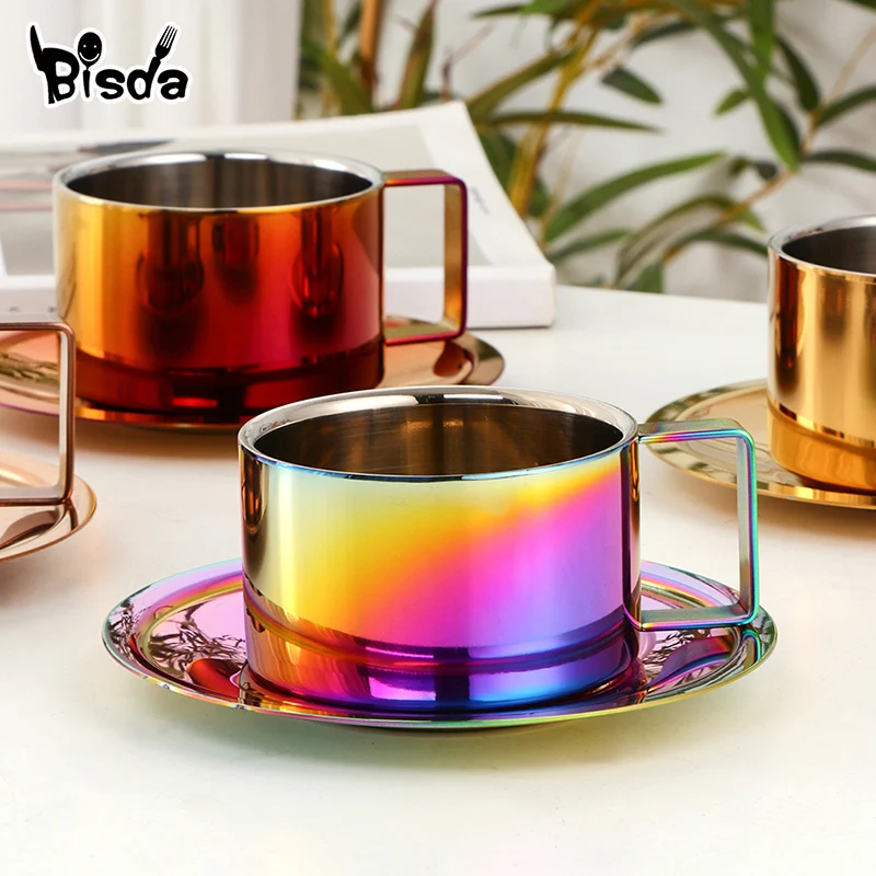 Stainless-Steel-Coffee-Mug-Tea-Cups-With-Saucer-Double-Wall-Cafe-Cup ...