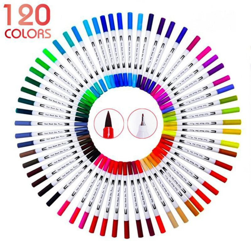 FineLiner-Dual-Tip-Brush-Art-Markers-Pen-12-48-72-100-120-Colors ...