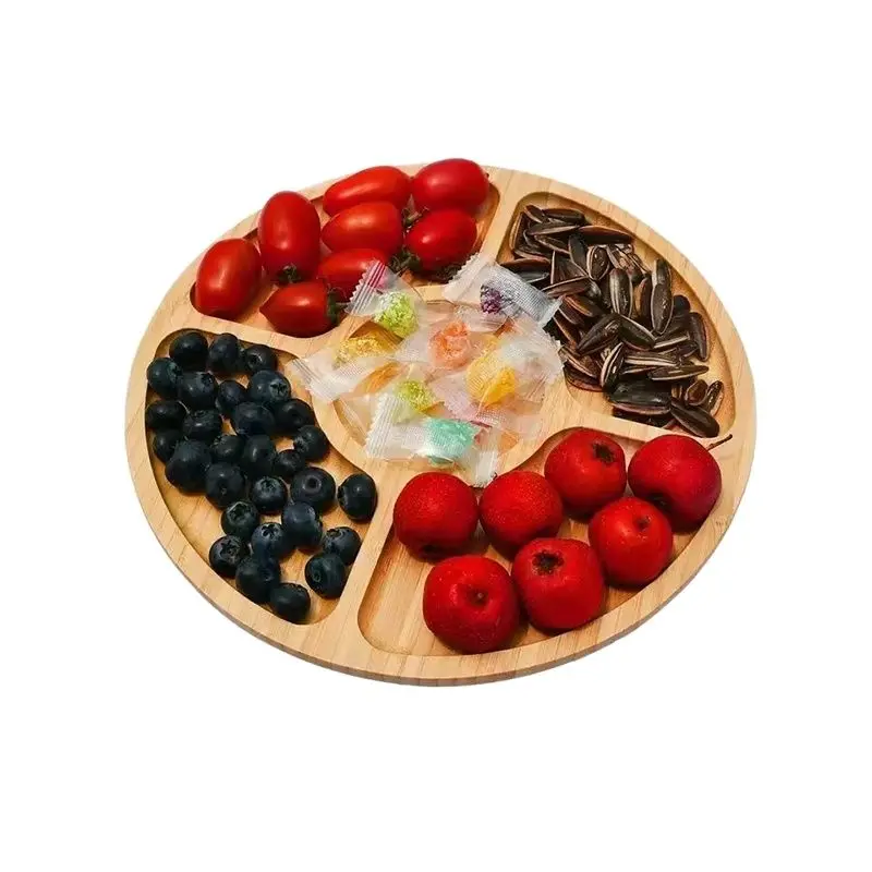Wooden Tea Platter Bamboo Nuts Rectangular Divided Serving Solid Wood ...