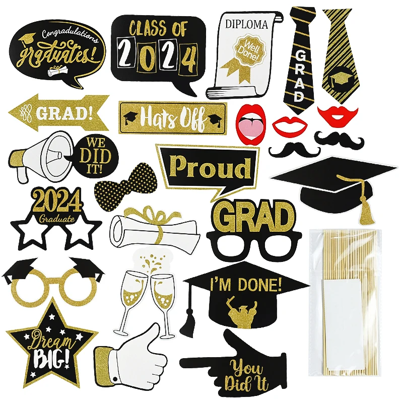 25pcs-Class-Of-2024-Graduation-Photo-Booth-Props-Congrate-Grad-Bachelor ...