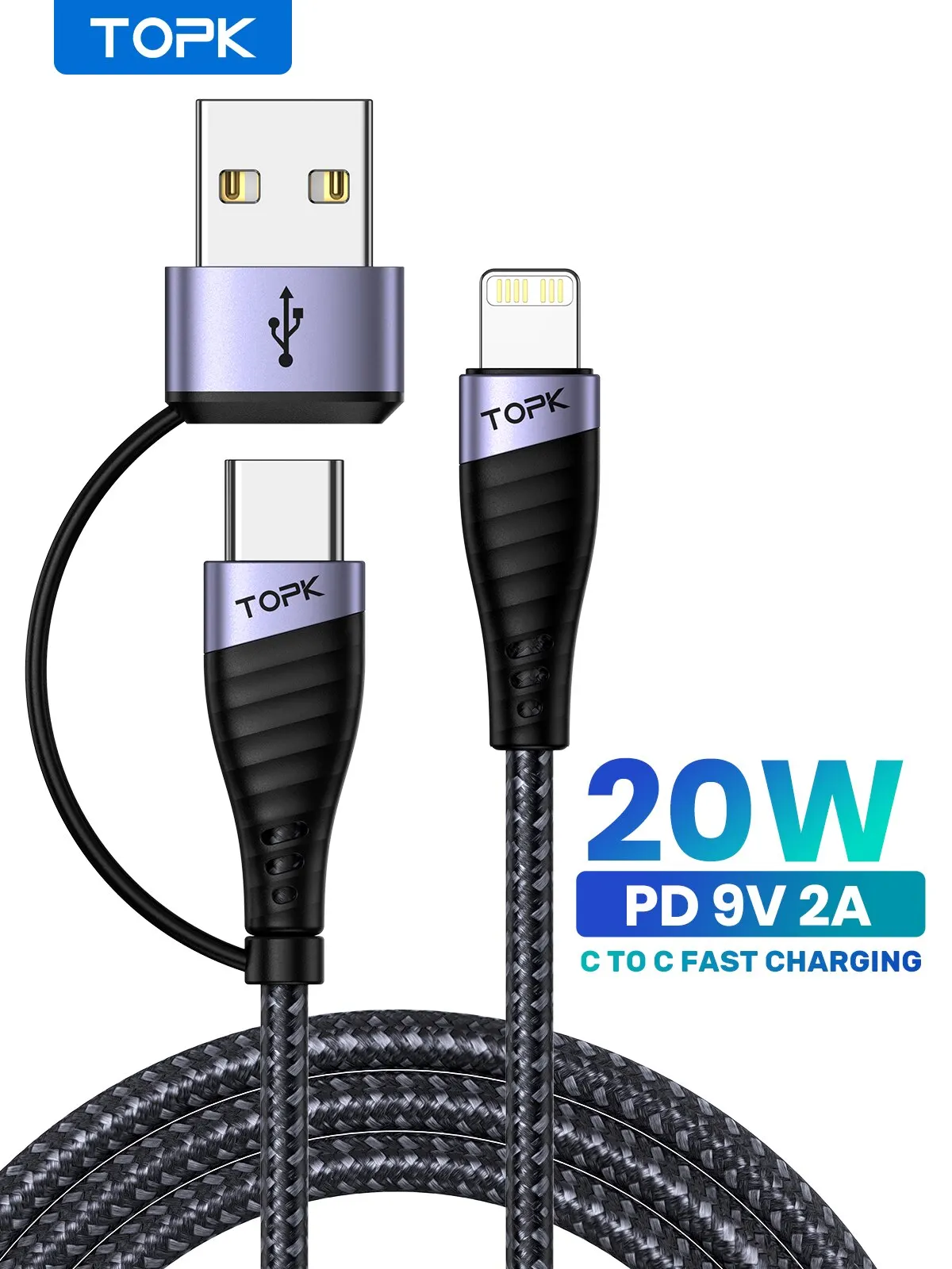 TOPK-USB-C-To-Lightning-Cable-20W-PD-Type-C-Fast-Charging-USB-Cable-For ...