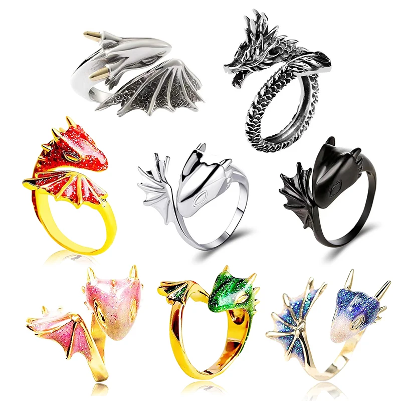 Trendy-Enamel-Dragon-Ring-Punk-Animal-Snake-Frog-Adjustable-Finger-Ring ...