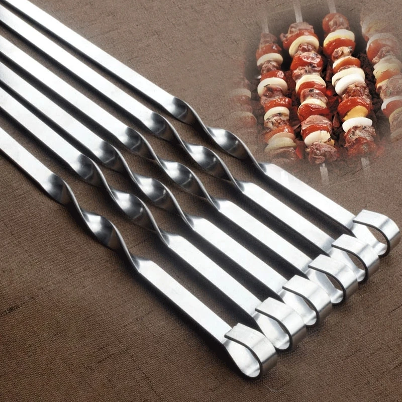Duolvqi 6pcs/set Barbecue Meat String Skewers Chunks Of Meat Stainless ...