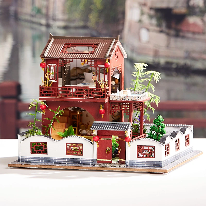 Diy Wooden Doll House Miniature Building Kit Chinese Ancient Loft ...