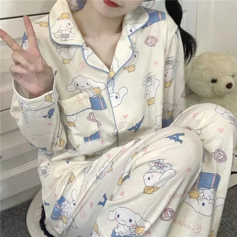 Kawaii Sanrio Anime Cinnamoroll Pajamas Female Autumn Cute Loose Long ...