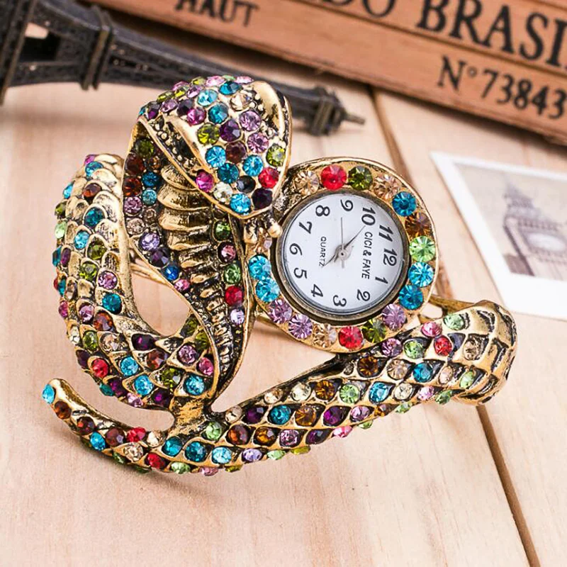 Luxury Snake Shape Women Watch Ladies Bracelet Watch Lady Retro Roman ...