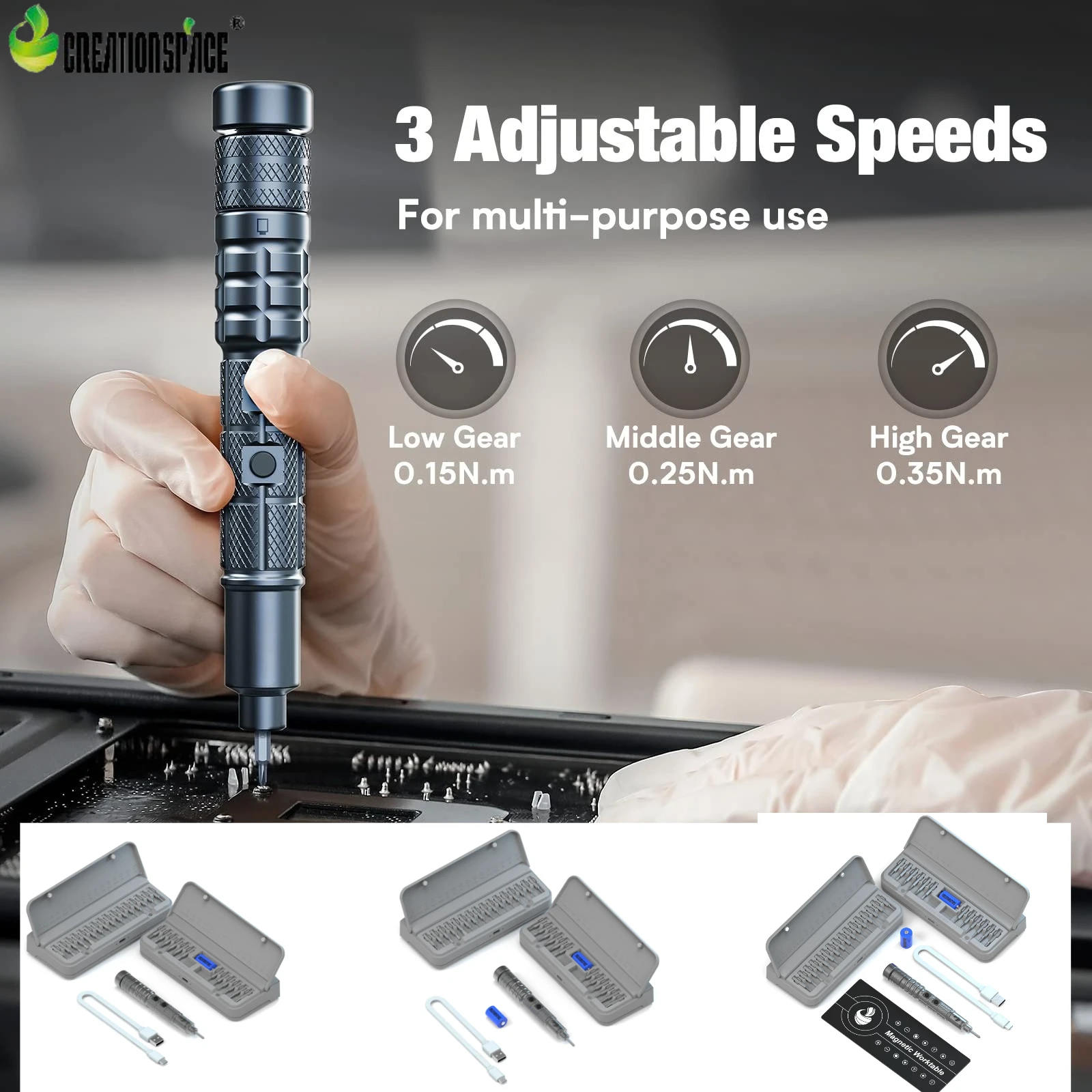 CreationSpace Cordless Electric Screwdriver Set 3 Gears Torque Mini ...
