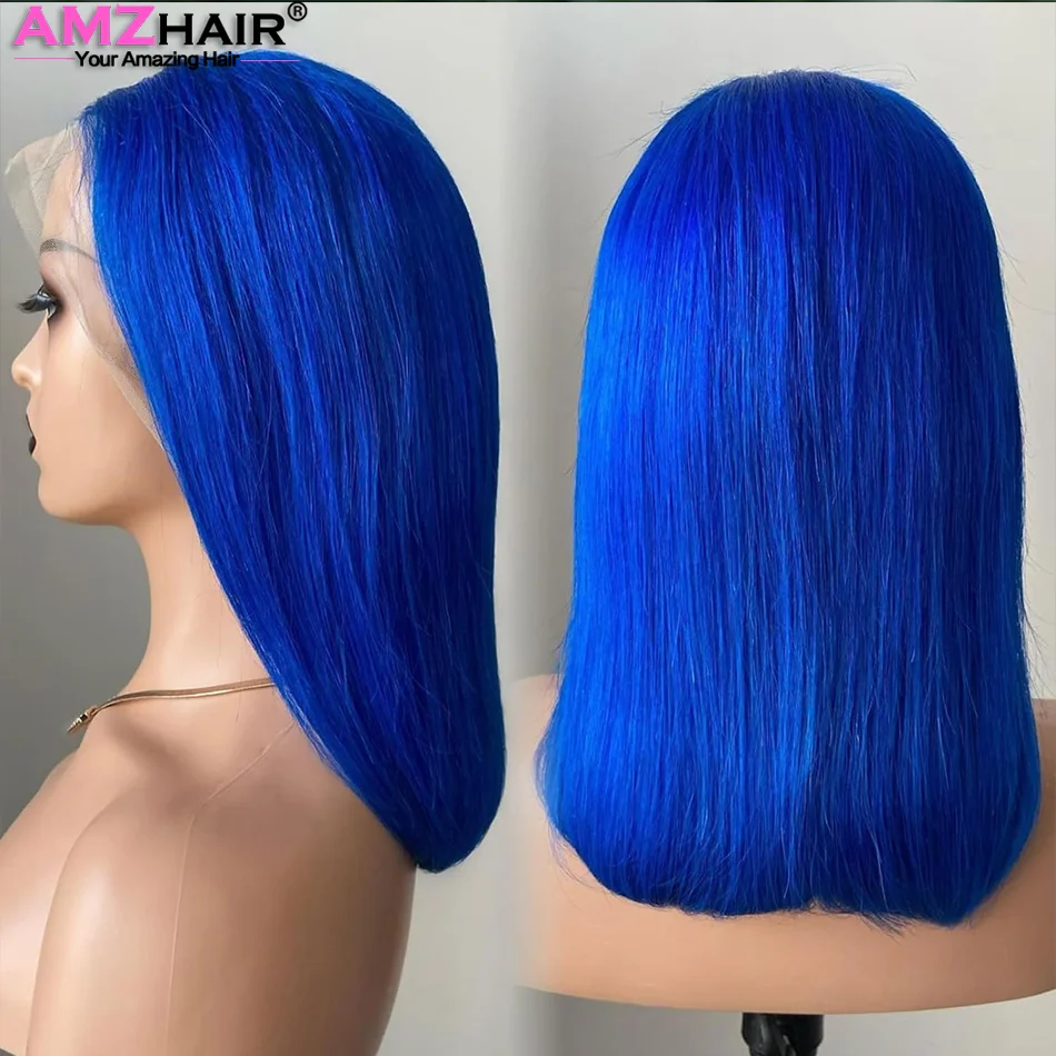 Navy Blue Lace Front Short Bob Wig Blue Straight 13x4 Lace Transparent ...
