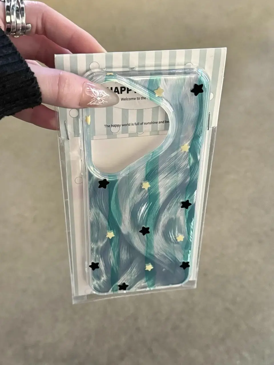 Double-Feather-Yarn-Mint-Green-Striped-Stars-iPhone-15-Case-14promax13 ...