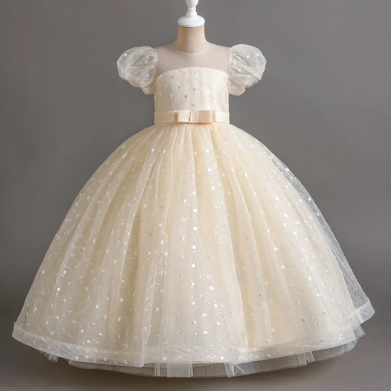 Girls-court-style-long-French-puffle-sleeve-dress-mesh-Shag-skirt-Sweet ...