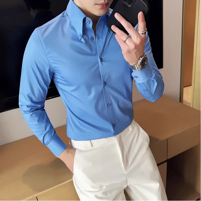Plus Size 6XL-M Luxury Solid Color Big Neck Shirts For Men High Quality ...
