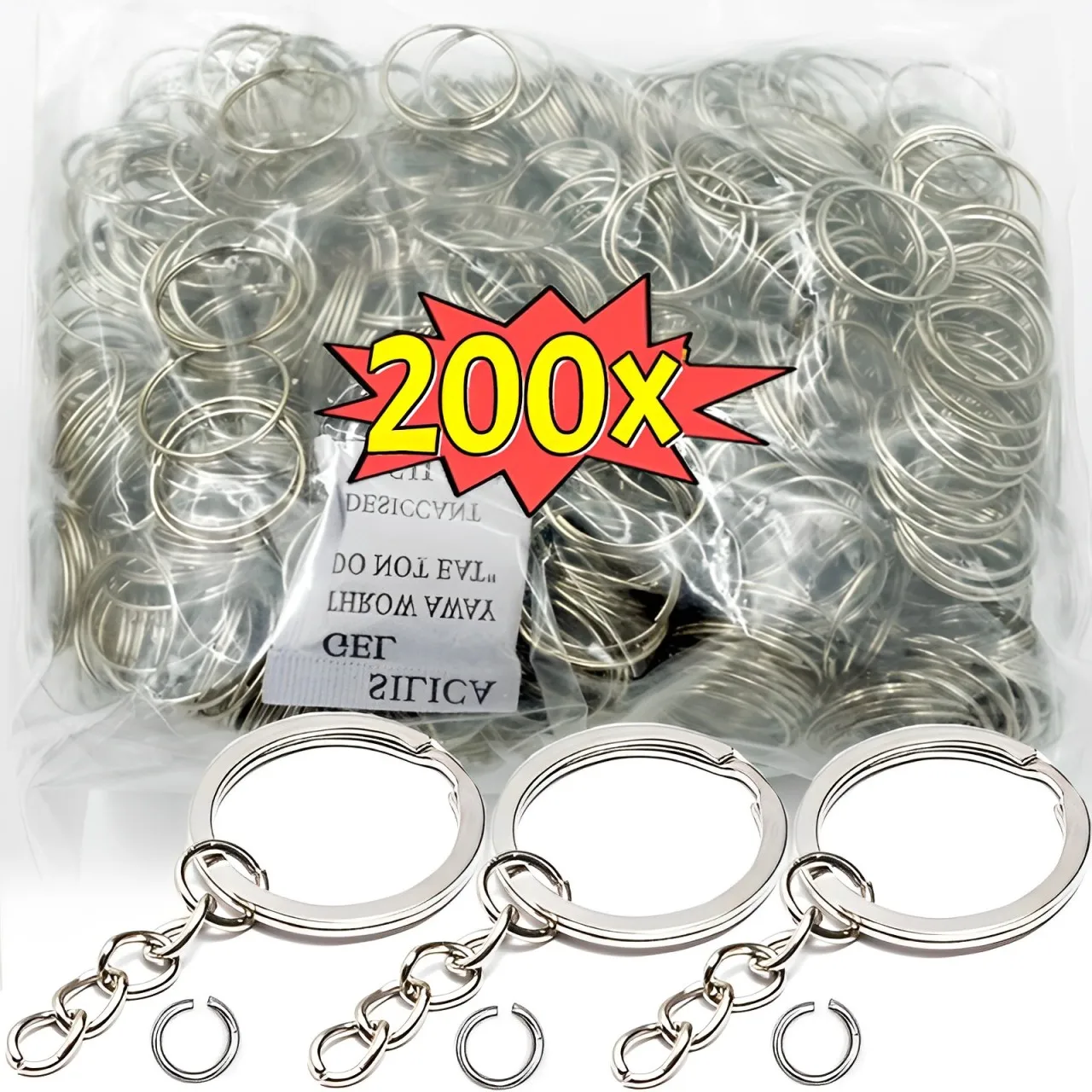 50-200pcs-Silver-Plated-Metal-Blank-Keyring-Keychain-Split-Ring-Keyfob ...