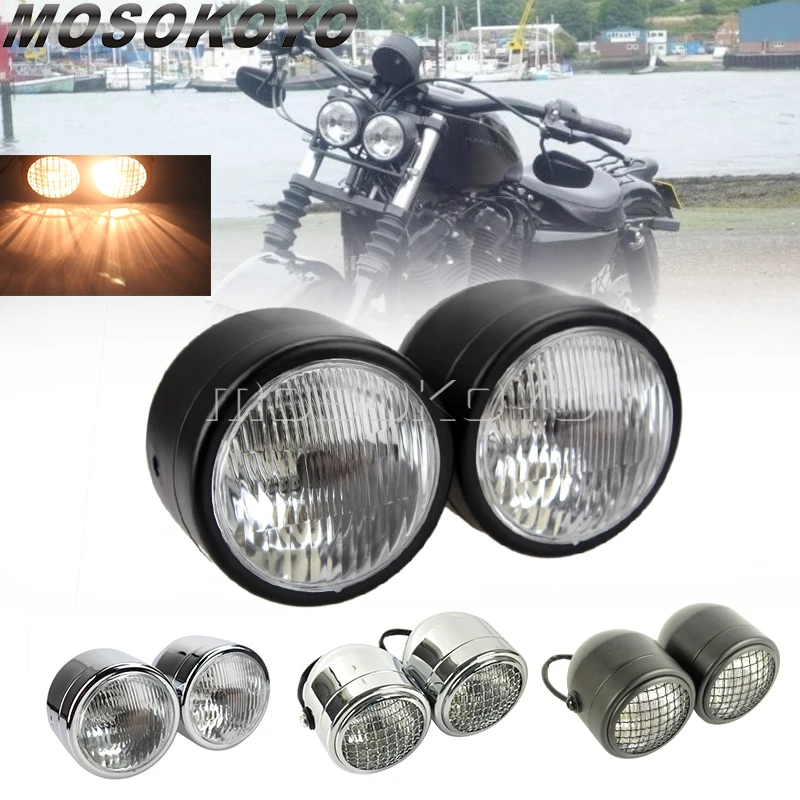 Motorcycle-Headlight-Custom-4-Twin-Round-Double-Round-Dominator-Head ...