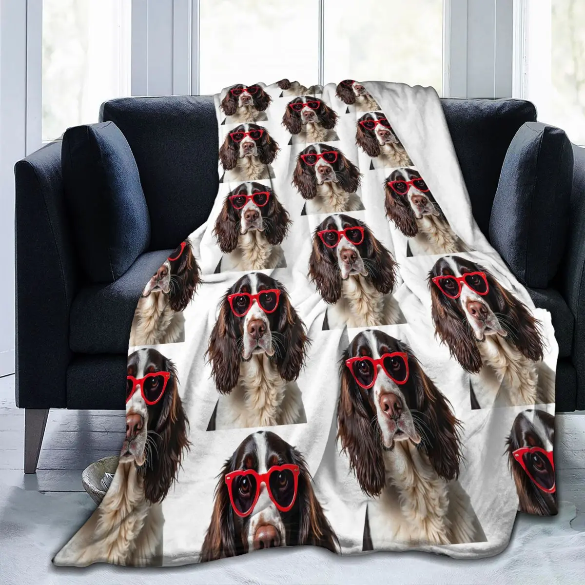English Springer Spaniel Dog Wearing A Heart Shape Sunglasses Blanket ...