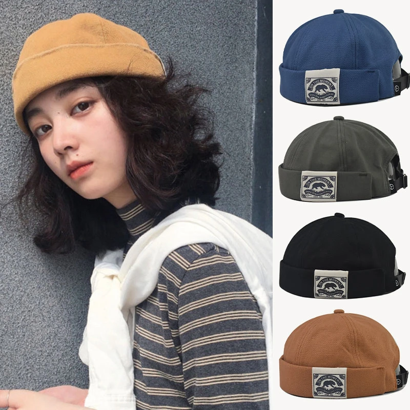 New Melon Beanie Cap Solid Color Docker Hat Unisex Adjustable Fashion ...