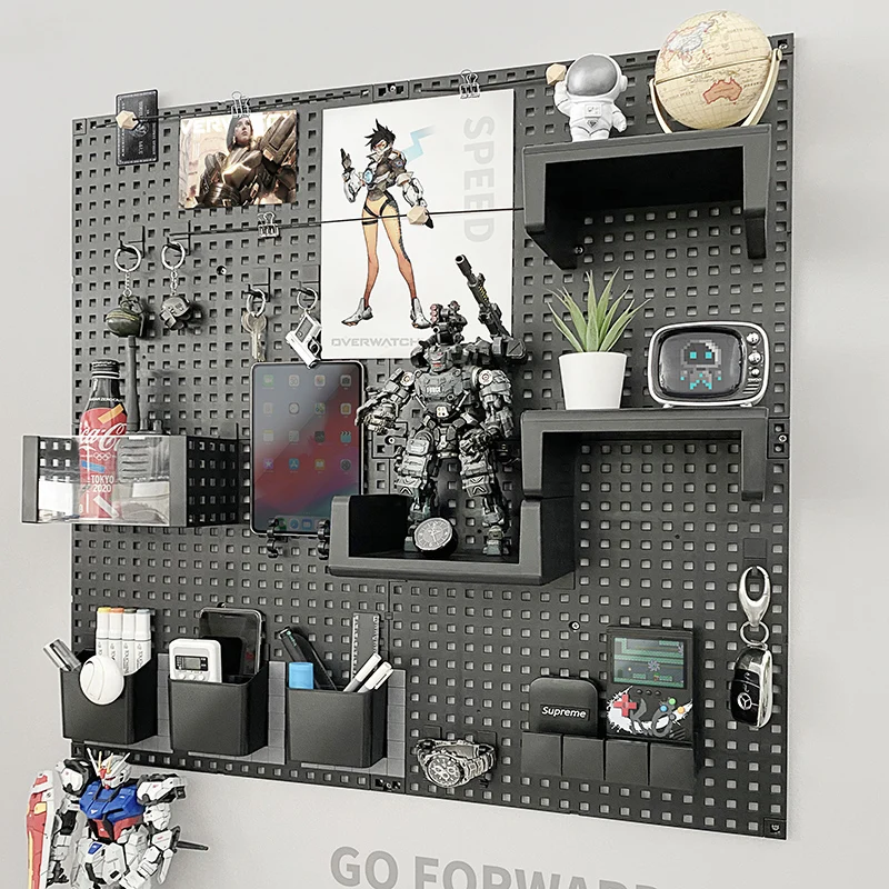 Punch-free Peg Board Wall Shelf Desktop Storage Racks Grid Photo Wall ...