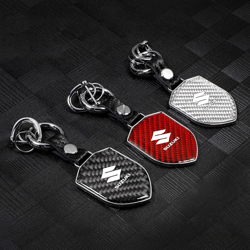 Metal-Carbon-Fiber-Car-Keychain-Shield-Type-Key-Ring-Pendant-For-Suzuki ...