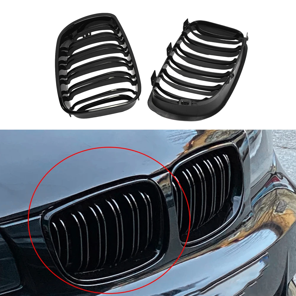 Front Bumper Kidney Grille Gloss Black Double Slat Hood Racing Grills ...